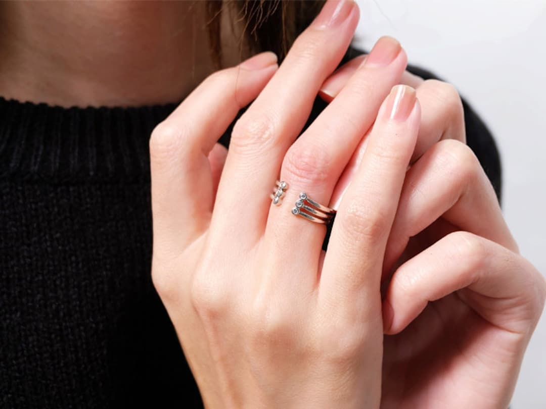 Cz Three Line Ring, Line Ring, Adjustable Ring, Minimalist Ring, Modern ...