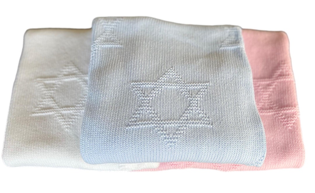 Magen David Cotton Knit Baby Blanket - Brit Shalom, Brit Milah, Simchat ...
