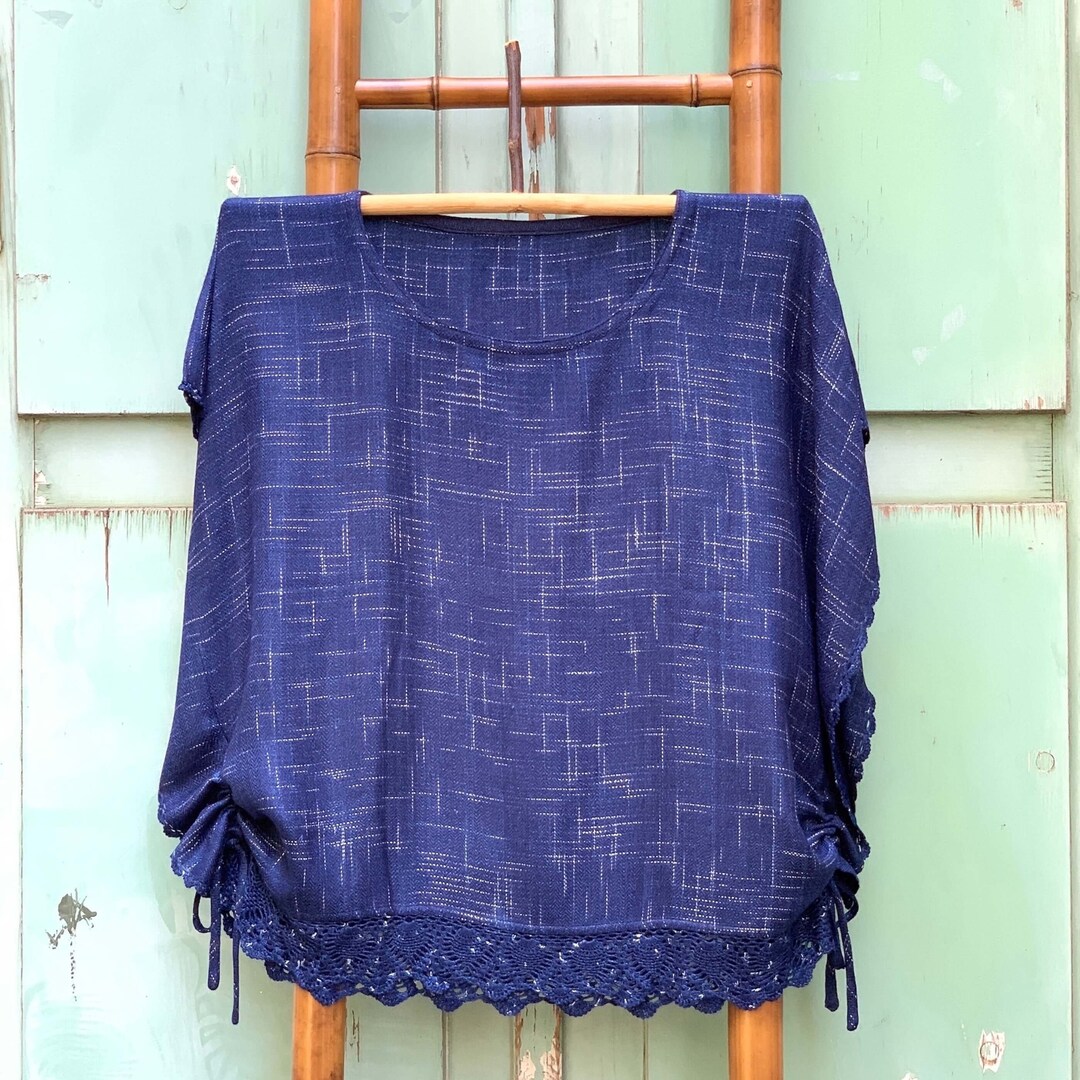 Natural Indigo-dyed Handwoven Top With Crochet Decor Edging - Etsy