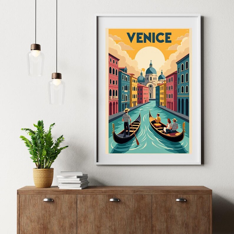 Venice Travel Poster Printable – Vintage Style Wall Art, Gondola Scene ...