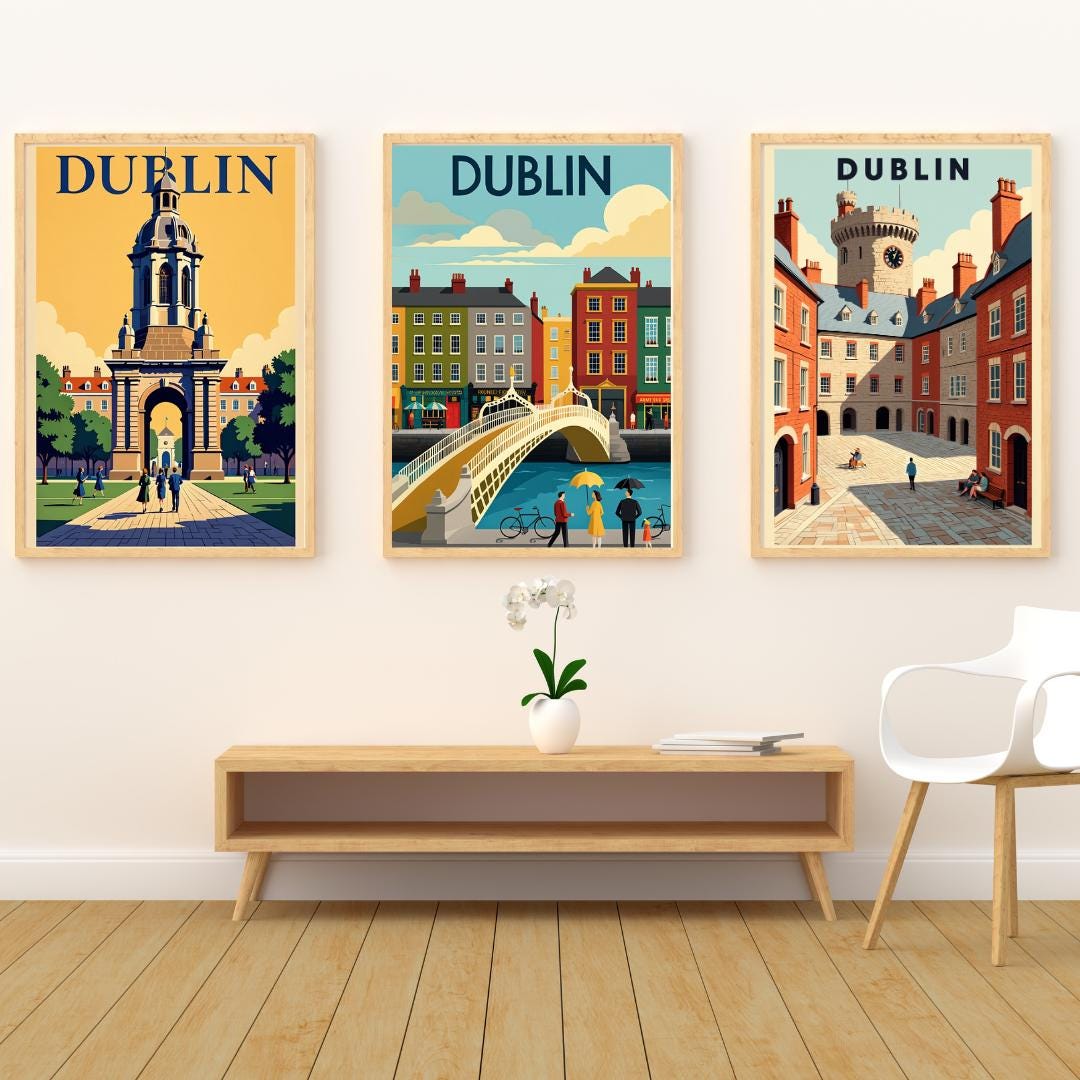 Dublin Travel Poster Set: Vintage Irish Art Prints (digital Download ...