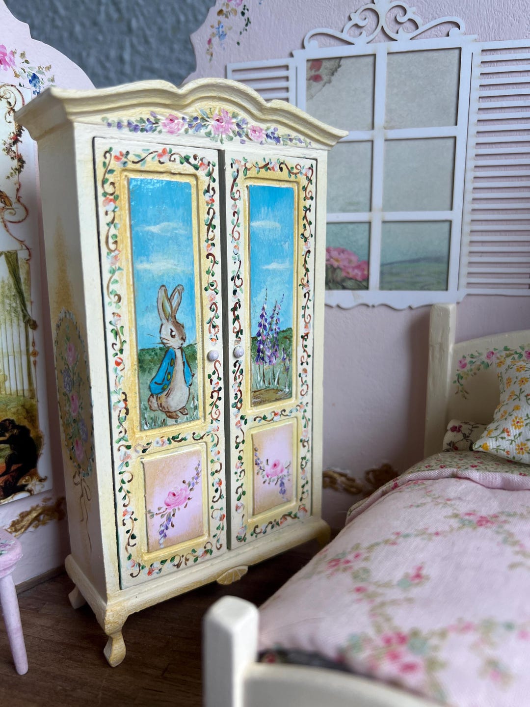 1:12 Beautiful Hand Painted Peter Rabbit Inspired Dollhouse Wardrobe - Etsy