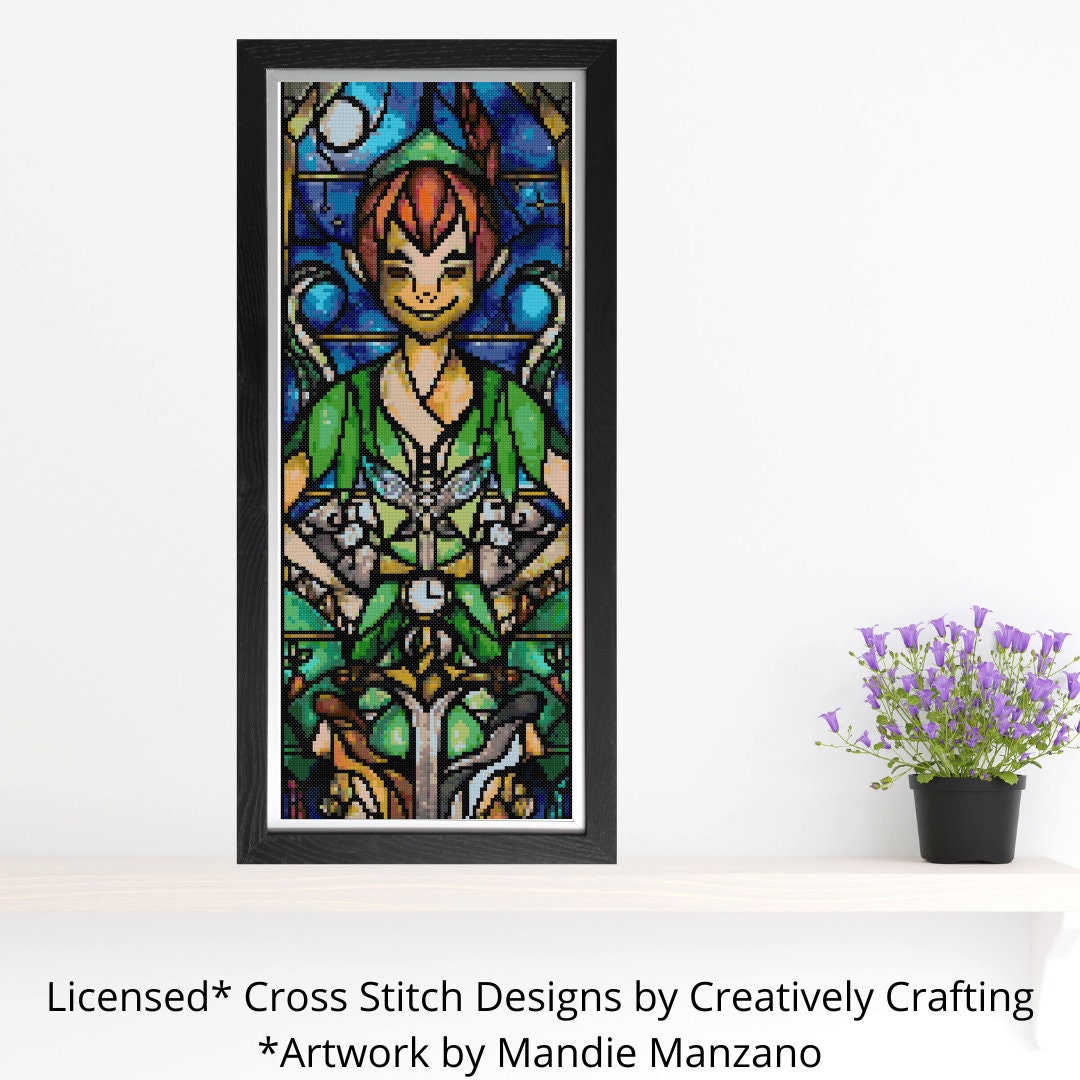 Peter Pan MINI Cross Stitch Pattern Stained Glass Mandie Manzano Art - Etsy