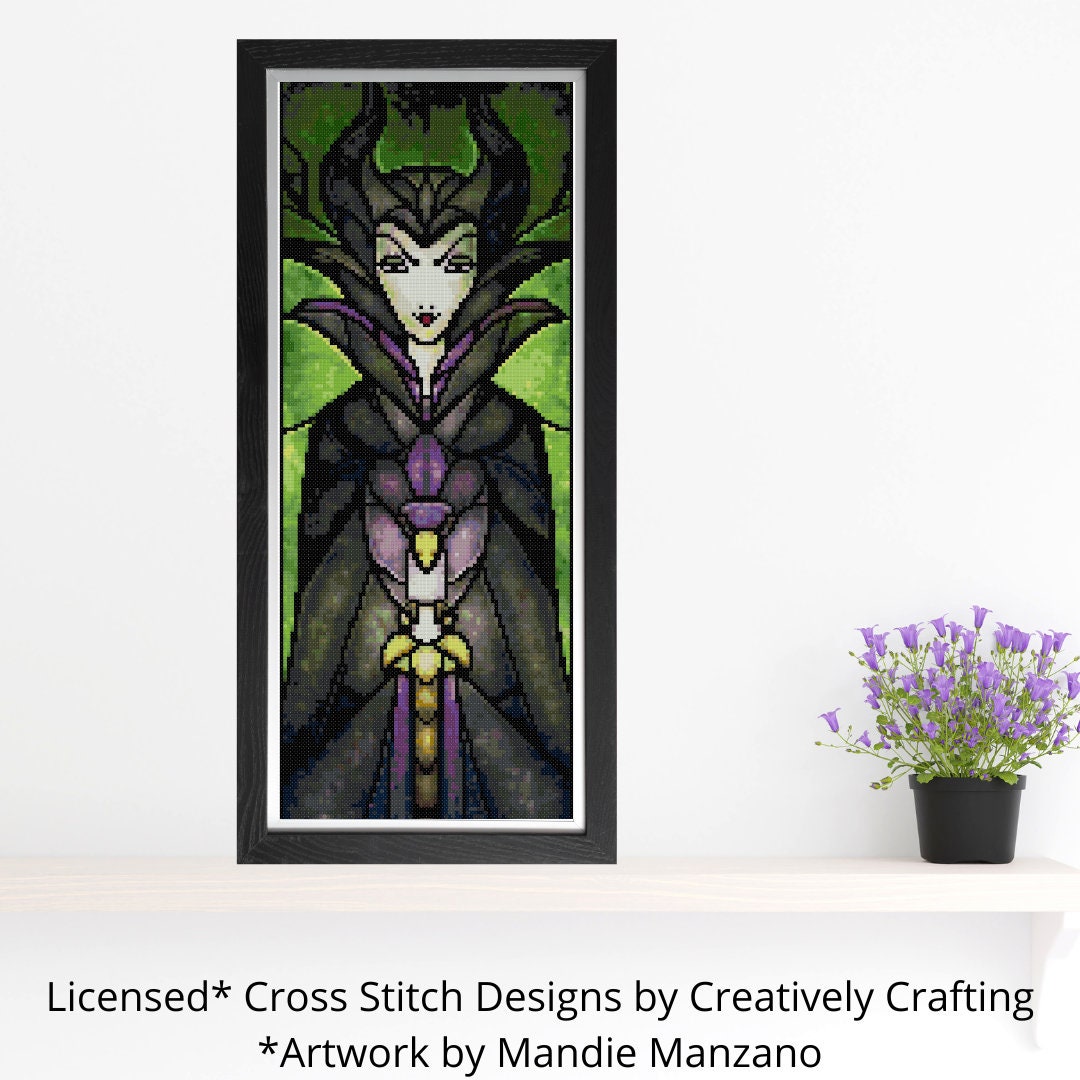 Maleficent MINI Cross Stitch Pattern Stained Glass Mandie - Etsy