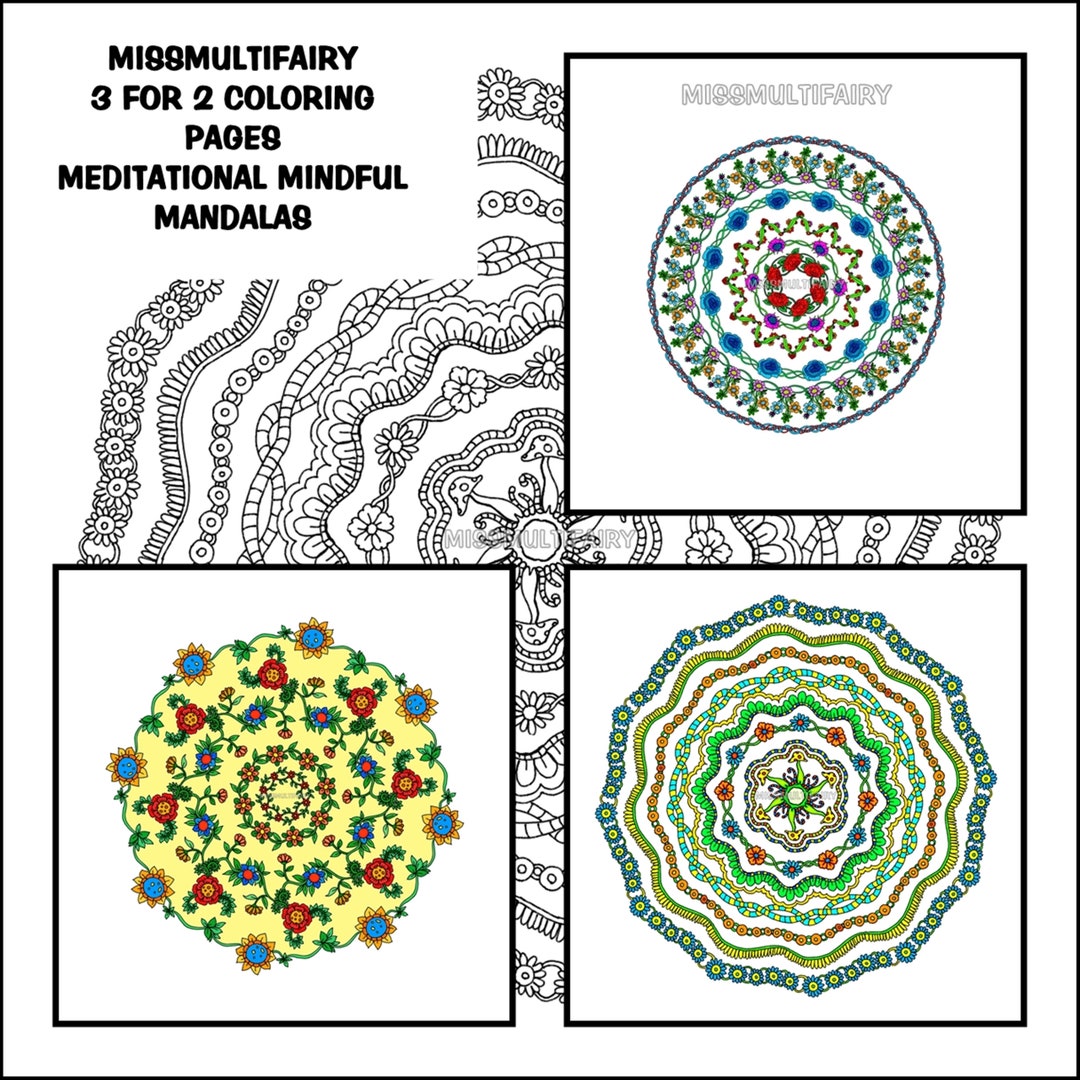 Buy 2 Get 1 Free Coloring Pages Mindful Mandala Art Original ...
