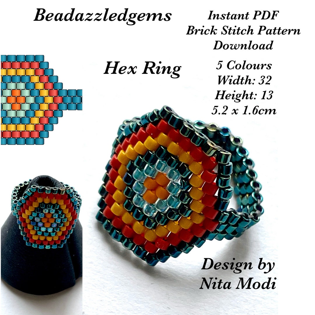 Ring Brick Stitch Pattern. Instant PDF Download. DIY Jewellery ...