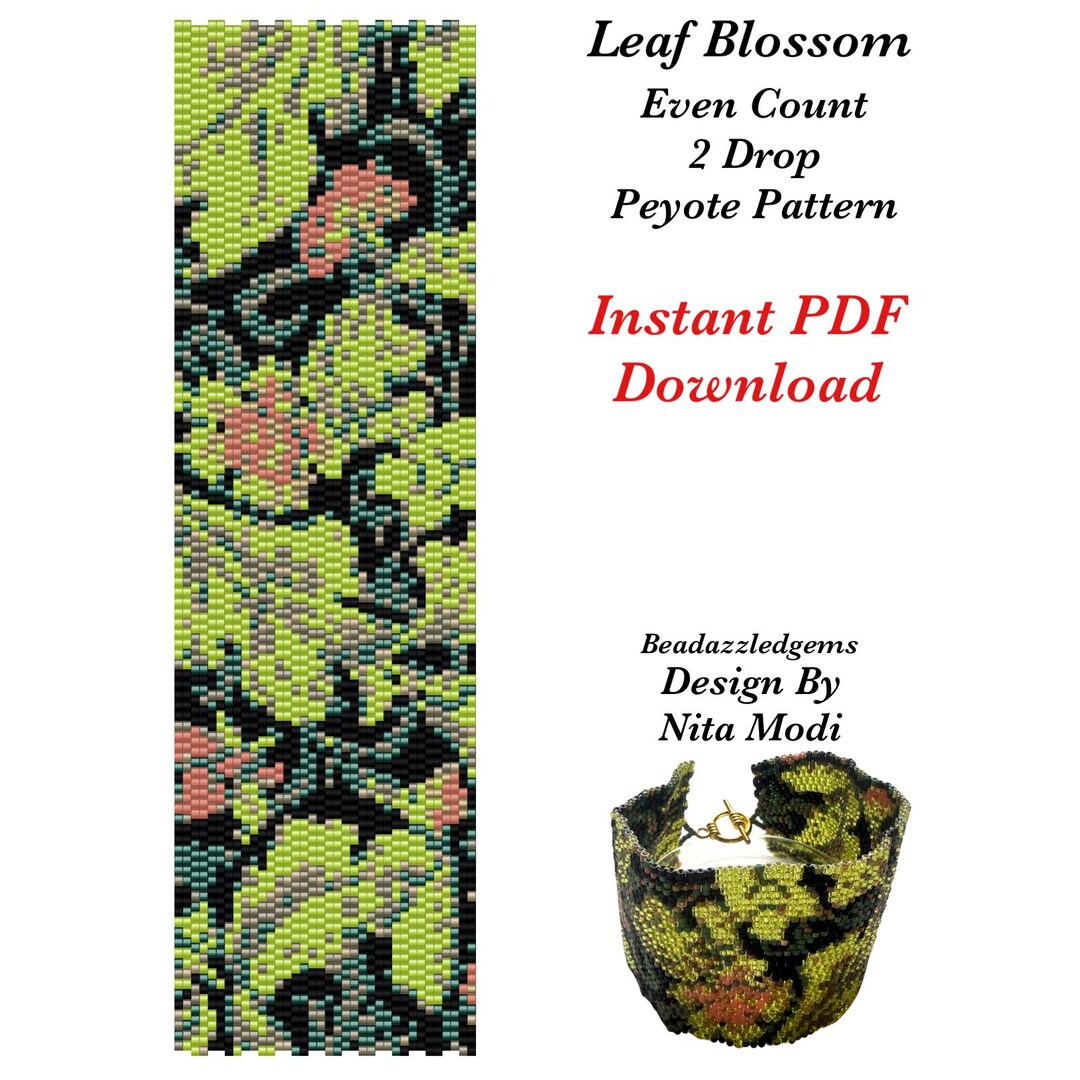 Floral Peyote Even Count 2 Drop Digital PDF Download for Bracelet ...
