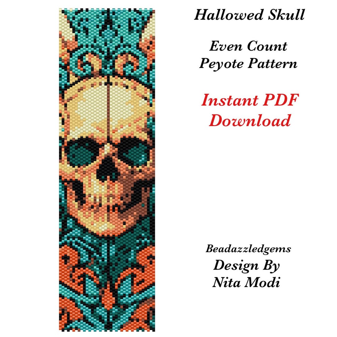 Skull-peyote Even Count Pattern Instant PDF Download-bracelet-bookmark ...