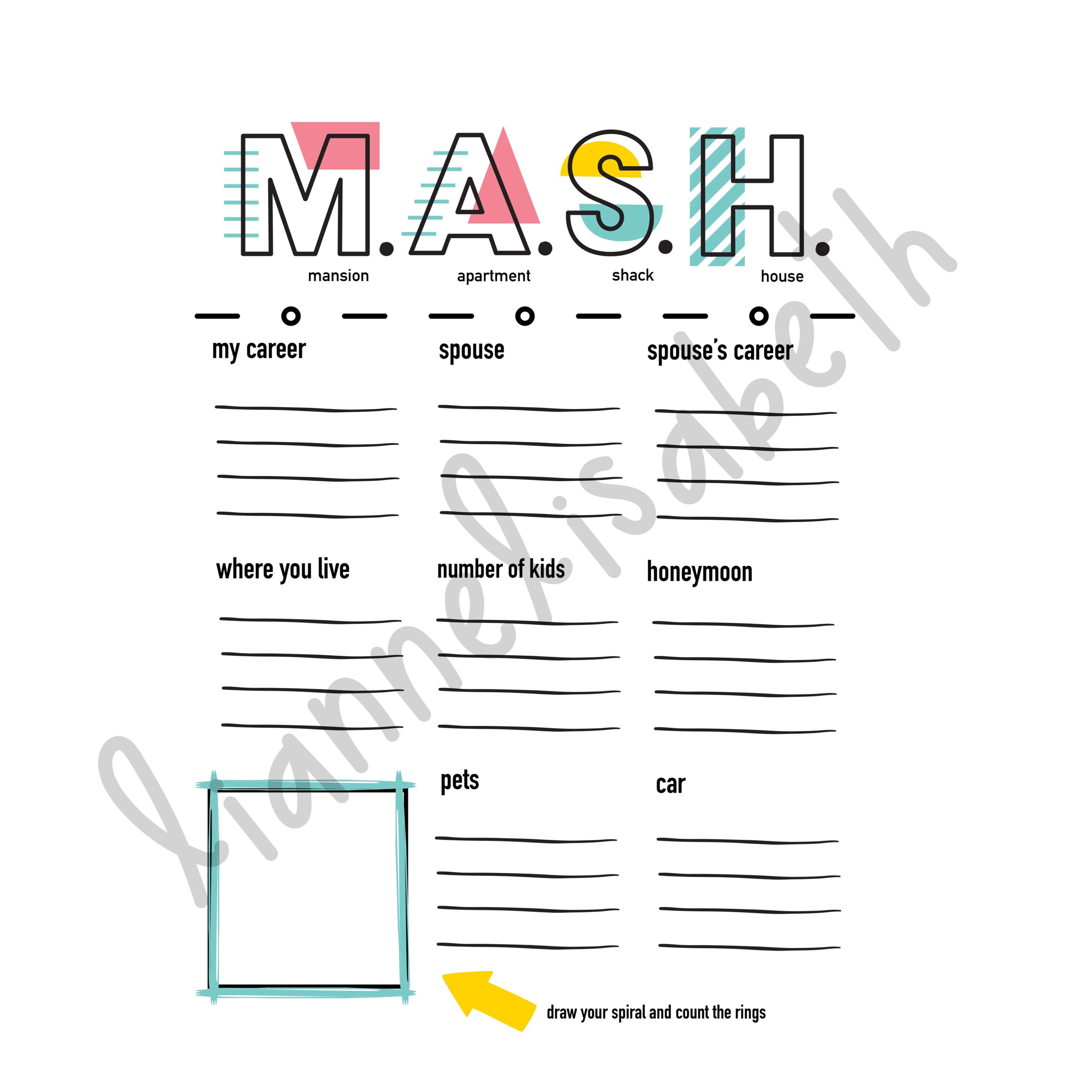 Printable MASH - Etsy