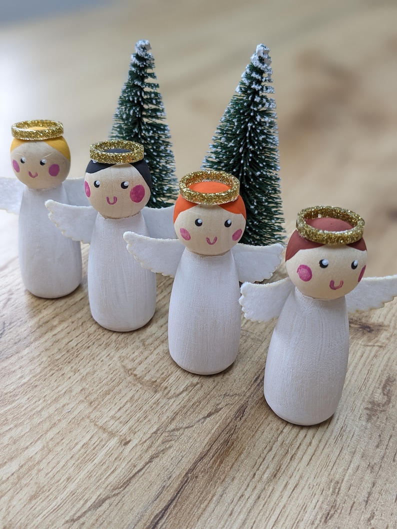 Hand Painted Wooden Angel Peg Doll: Shimmering Felt Wings, Glitter Star ...