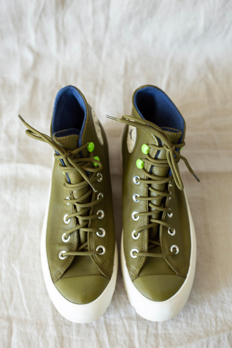 Green Leather Converse High-top, Platform - Etsy