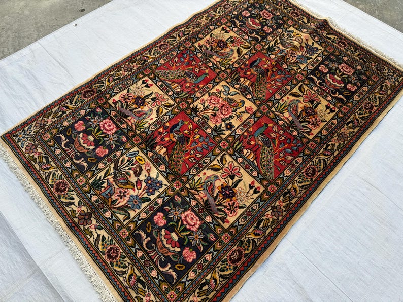 Pictorial Turkmen Rug 3x5 Fine Afghan Hand Knotted Rug/ Animal Birds ...