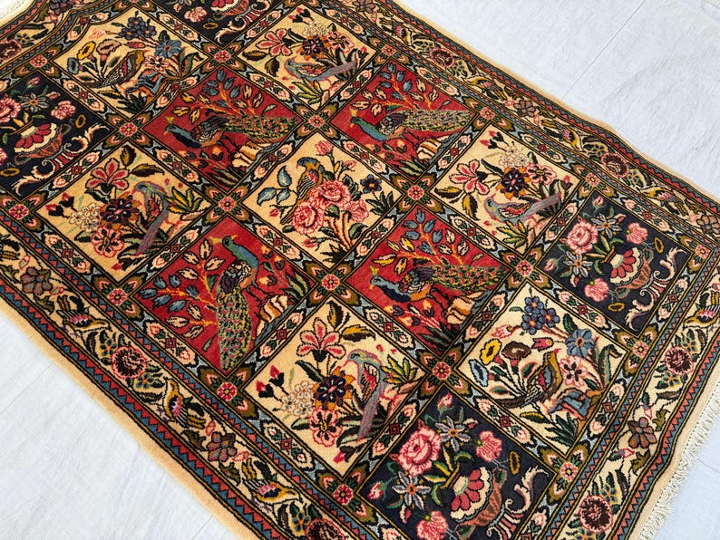 Pictorial Turkmen Rug 3x5 Fine Afghan Hand Knotted Rug/ Animal Birds ...