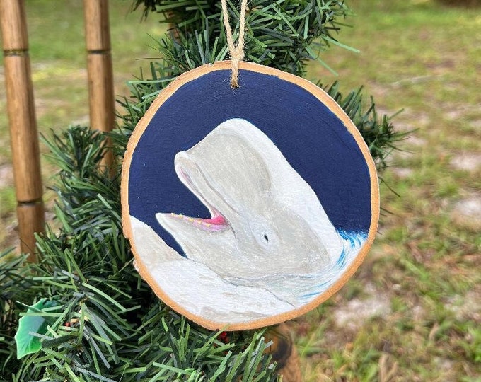 Beluga Whale Hand Painted Wood Slice Ornament, Whale, Ocean, Sea Art - Etsy