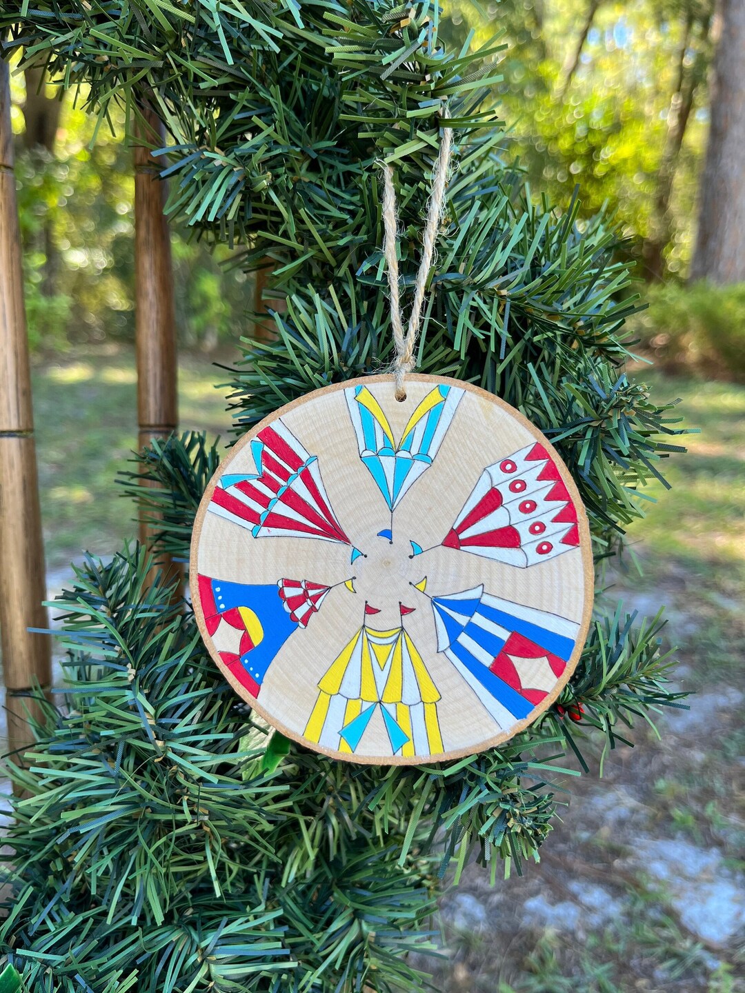 Circus Kaleidoscope Hand Painted Wood Slice Ornament, Circus Art, Crazy ...