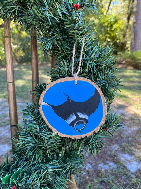 Manta Ray Hand Painted Wood Slice Ornament Ocean Sea - Etsy