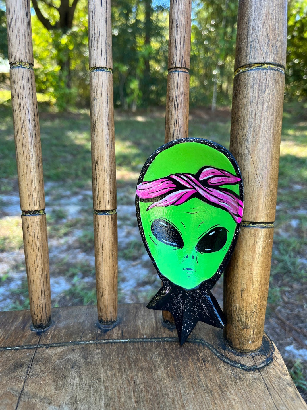 Alien Girl Hand Painted Wood Bowl, Outerspace, Extraterrestrial, Dish ...