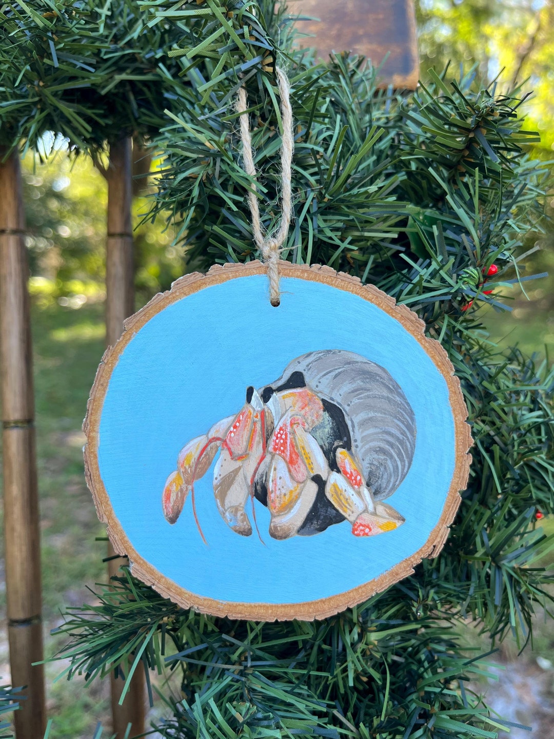 Hermit Crab Hand Painted Wood Slice Ornament - Etsy