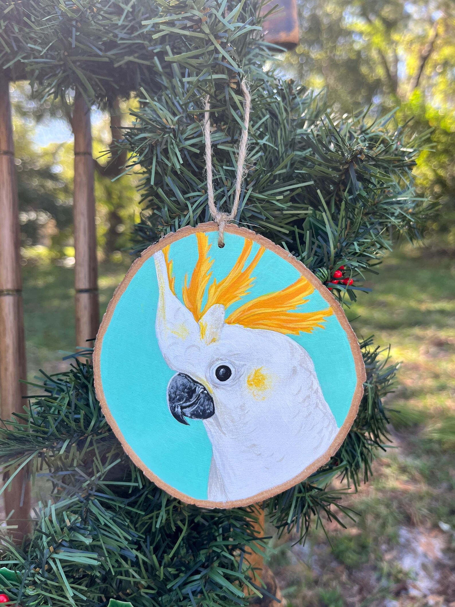 Cockatoo Hand Painted Wood Slice Ornament - Etsy