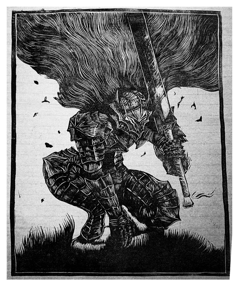 Guts Berserk Berserker Armour Manga Kentaro Miura Linoplate A3 Print ...