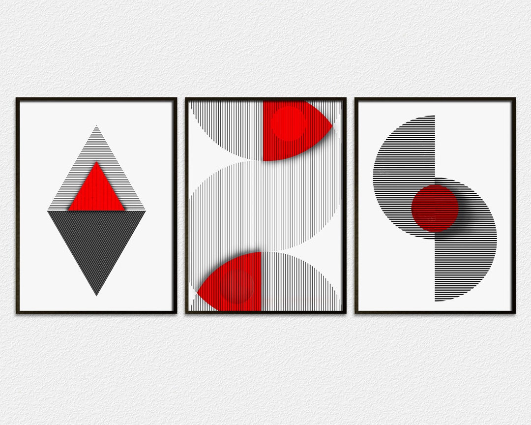 Abstract Line Art Geometric Prints Set of 3 Wall Art Wall - Etsy