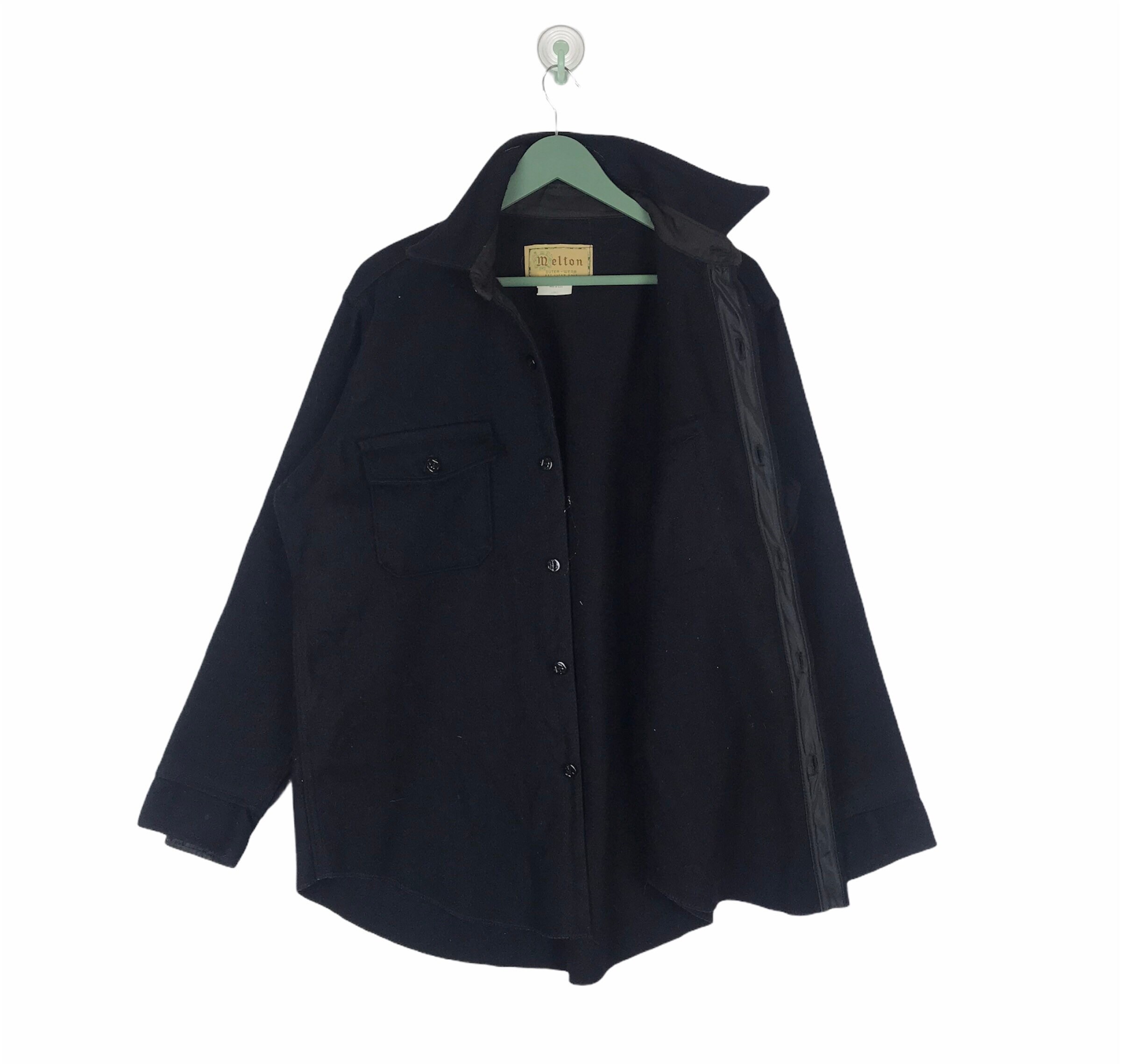 Van Heusen Windbreaker CPO Navy wool shirt jacket with peace sign patch ...