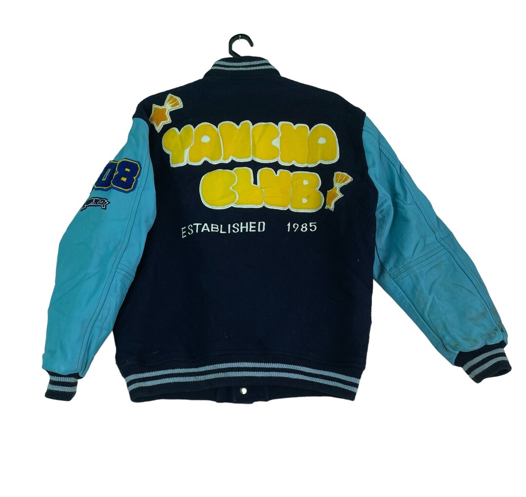 Vtg Rare 90s Yancha Club Varsity Wool Mix Leather Japan College ...
