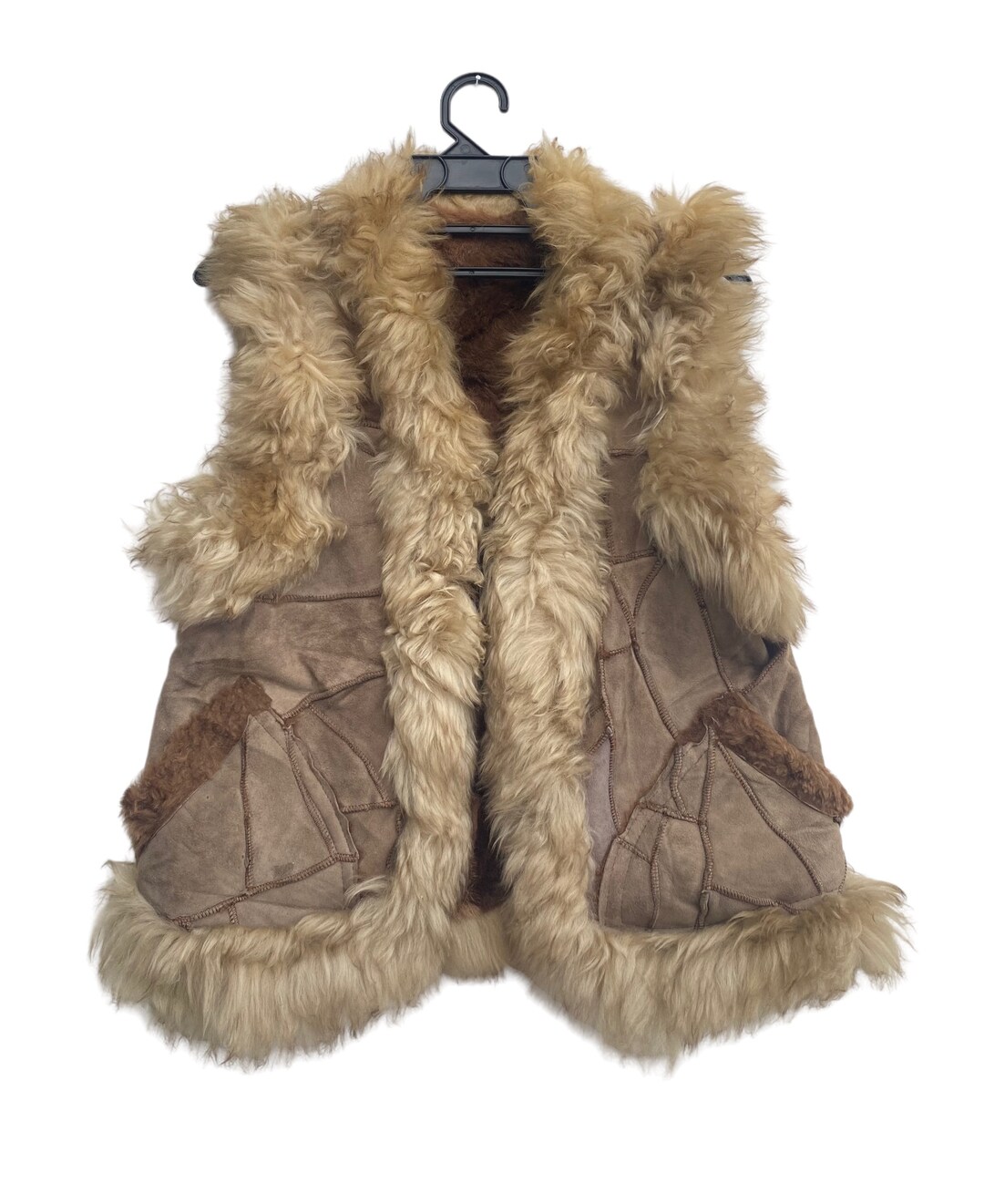 Vtg 90s Sheepskin Reconstucted Patch Leather Sleeveless Jacket - Etsy