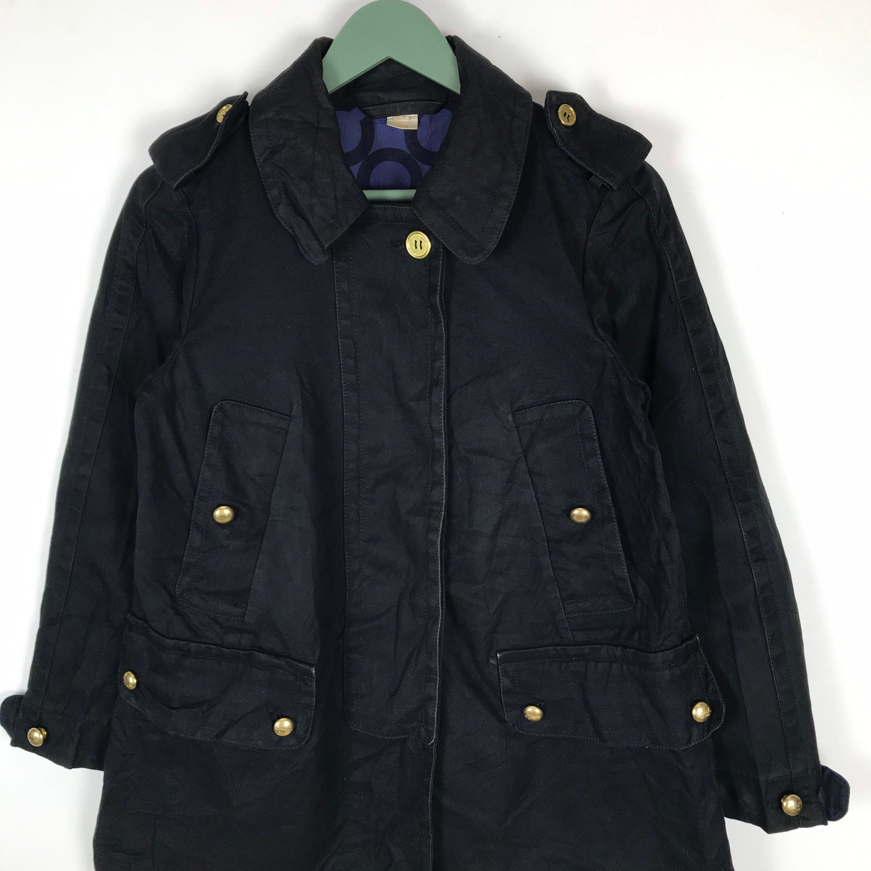 Rare Coach Blue Monogram Logo Lining Golden Button Coat Jacket XS Size ...