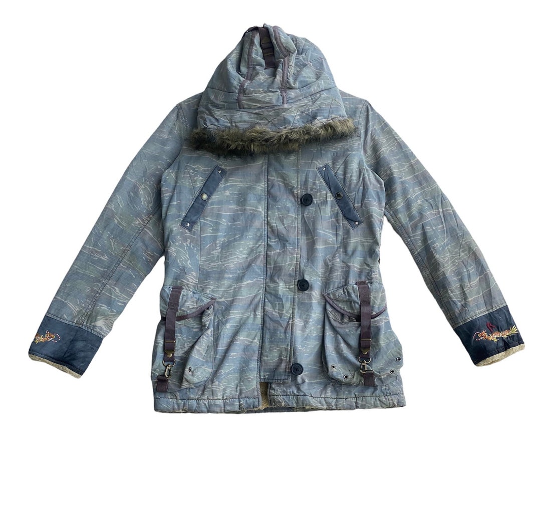 Vtg 90s Replay Parka Military Tiger Stripe Camo Sherpa Lining Jacket ...