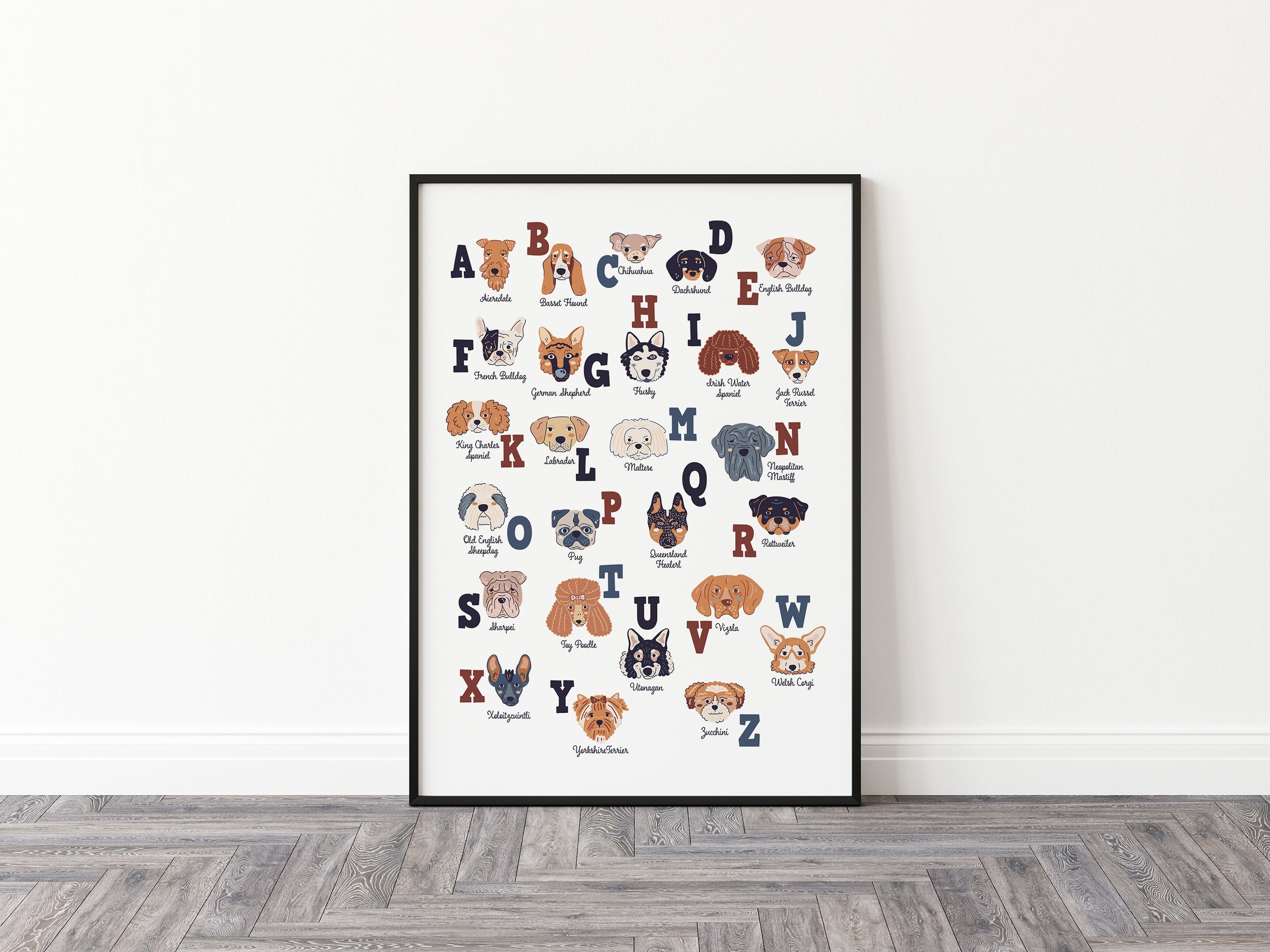Printable Dog Alphabet, A to Z Dog Breeds Print, Dog Alphabet Poster ...