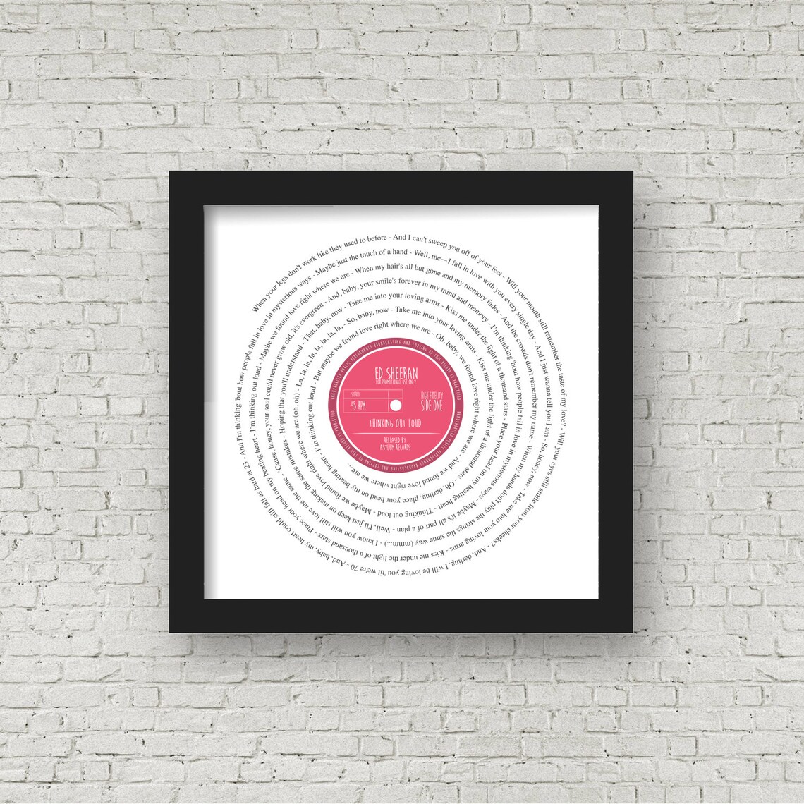 Unique Personalised Gift - Song Lyrics Authentic Vinyl Record Print ...