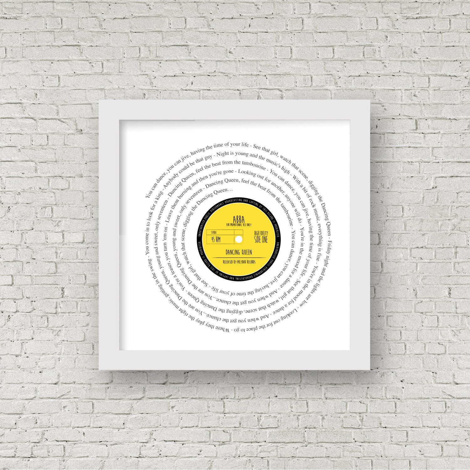 Music Gift - Vinyl Record Lyrics Framed Print Personalised Label ...