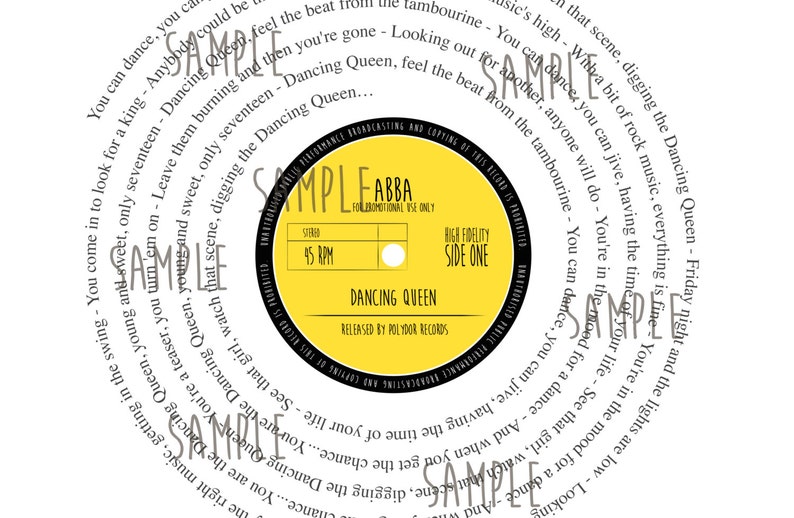 Music Gift - Vinyl Record Lyrics Framed Print Personalised Label ...