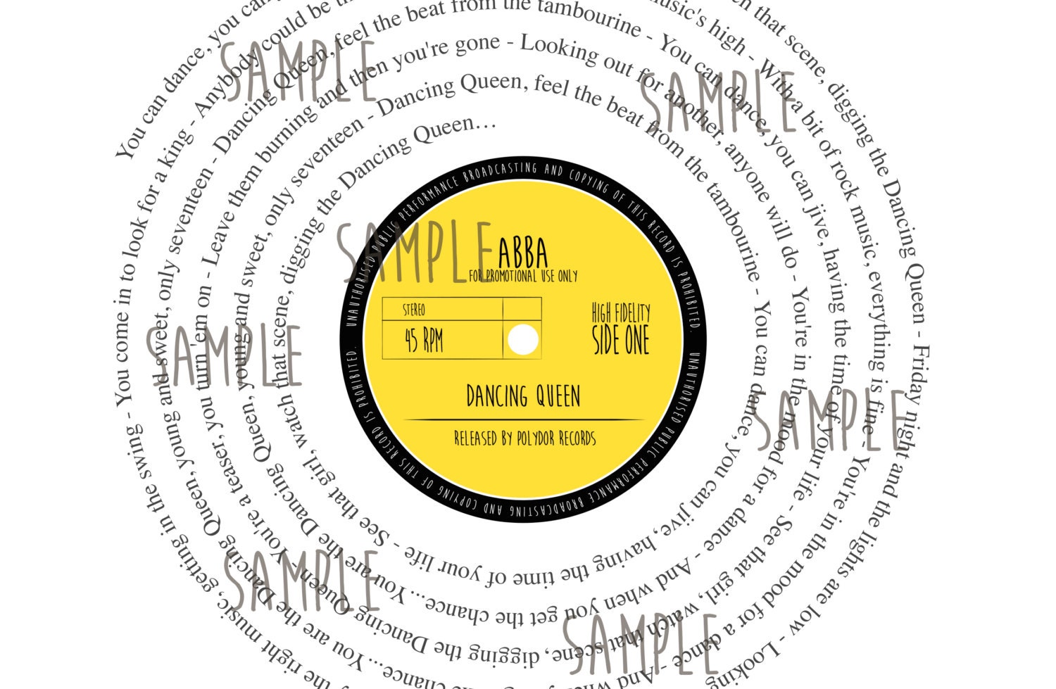 Music Gift - Vinyl Record Lyrics Framed Print Personalised Label ...