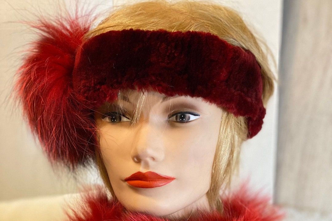 Ruby-colored Shaved Beaver Fur Headband, Adjustable Velcro Model, THE ...