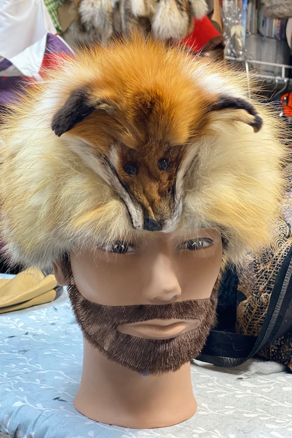 DAVY CROCKET hat red Fox fur trapper hat with head and tail Dive into the legend luxury hat Size M