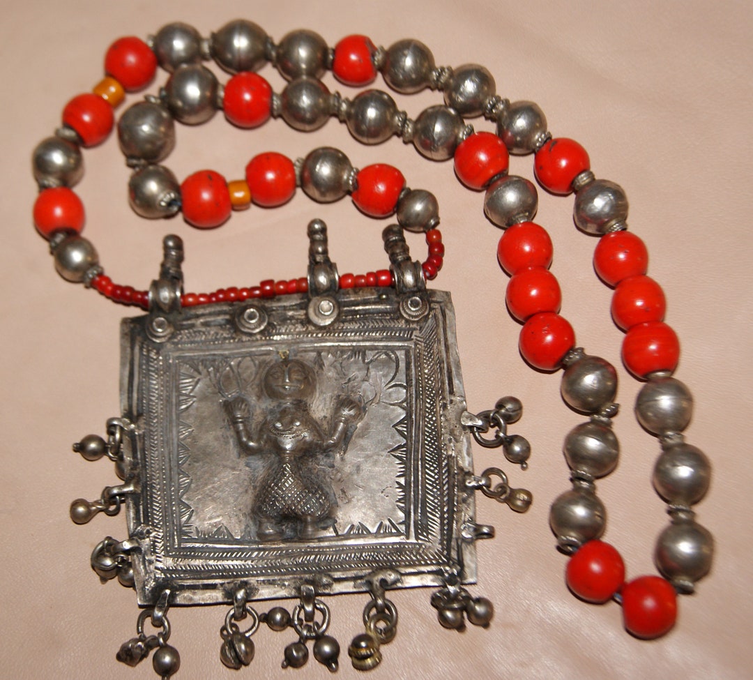 Antique Indian Amulet, Goddess Sanjhi Devi, High Grade Silver, Solid ...
