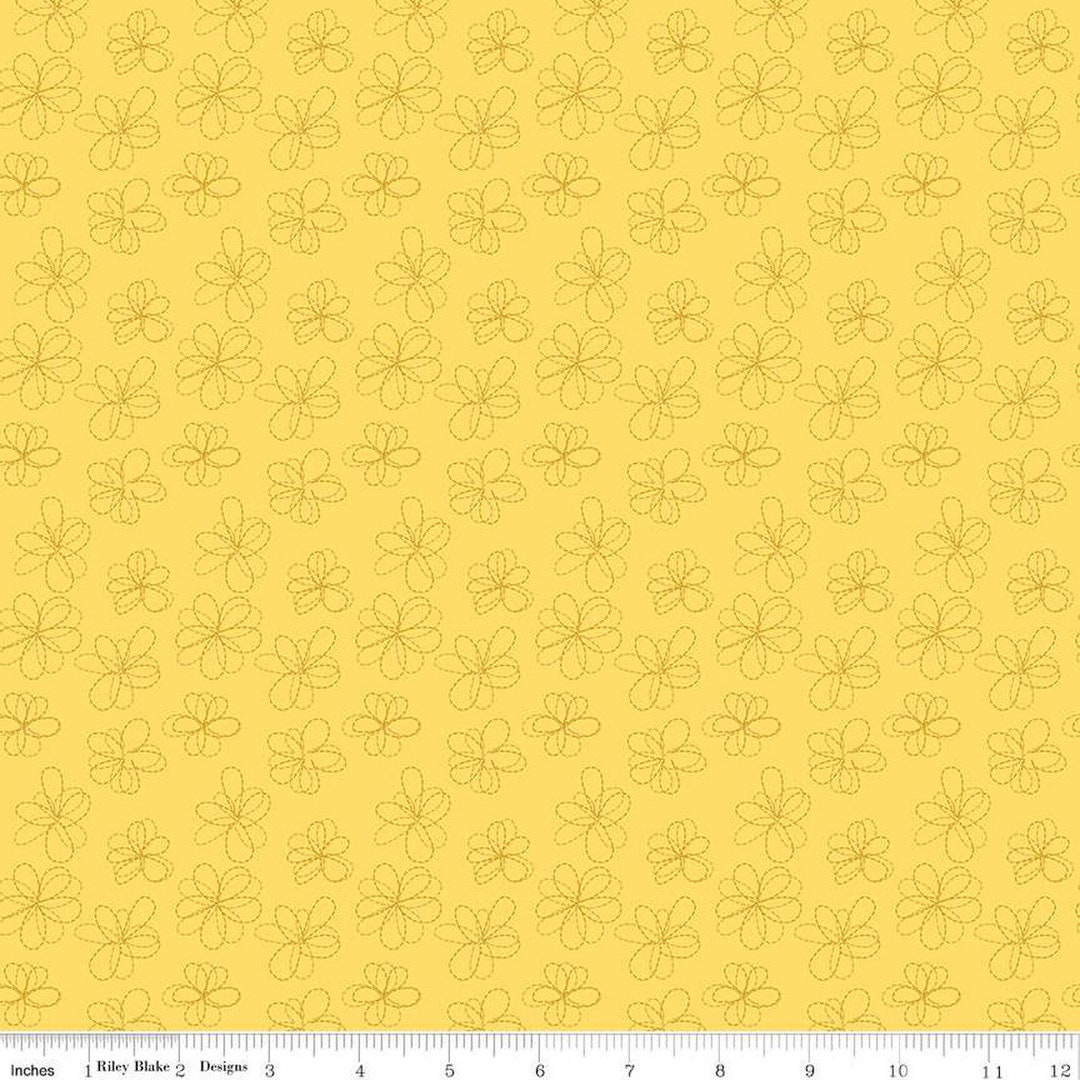 Riley Blake - Bumble and Bear - Stitched Flowers - Yellow - C12675 ...