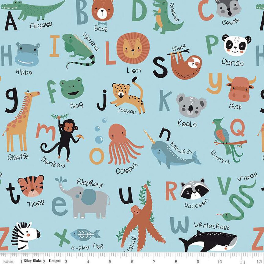 Riley Blake - Alphabet Zoo - Main Aqua - C14090 AQUA - 100% Cotton ...