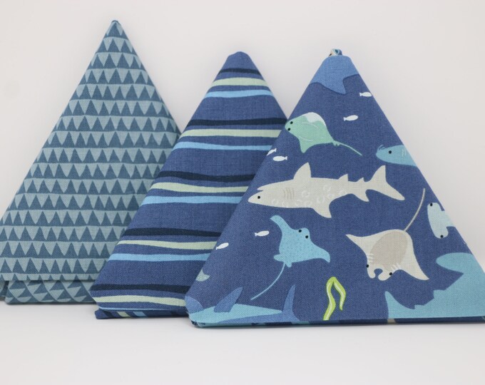 3 Fat Quarters - Riptide - Sharks - Main Denim - 100% Cotton Fabric (18 ...
