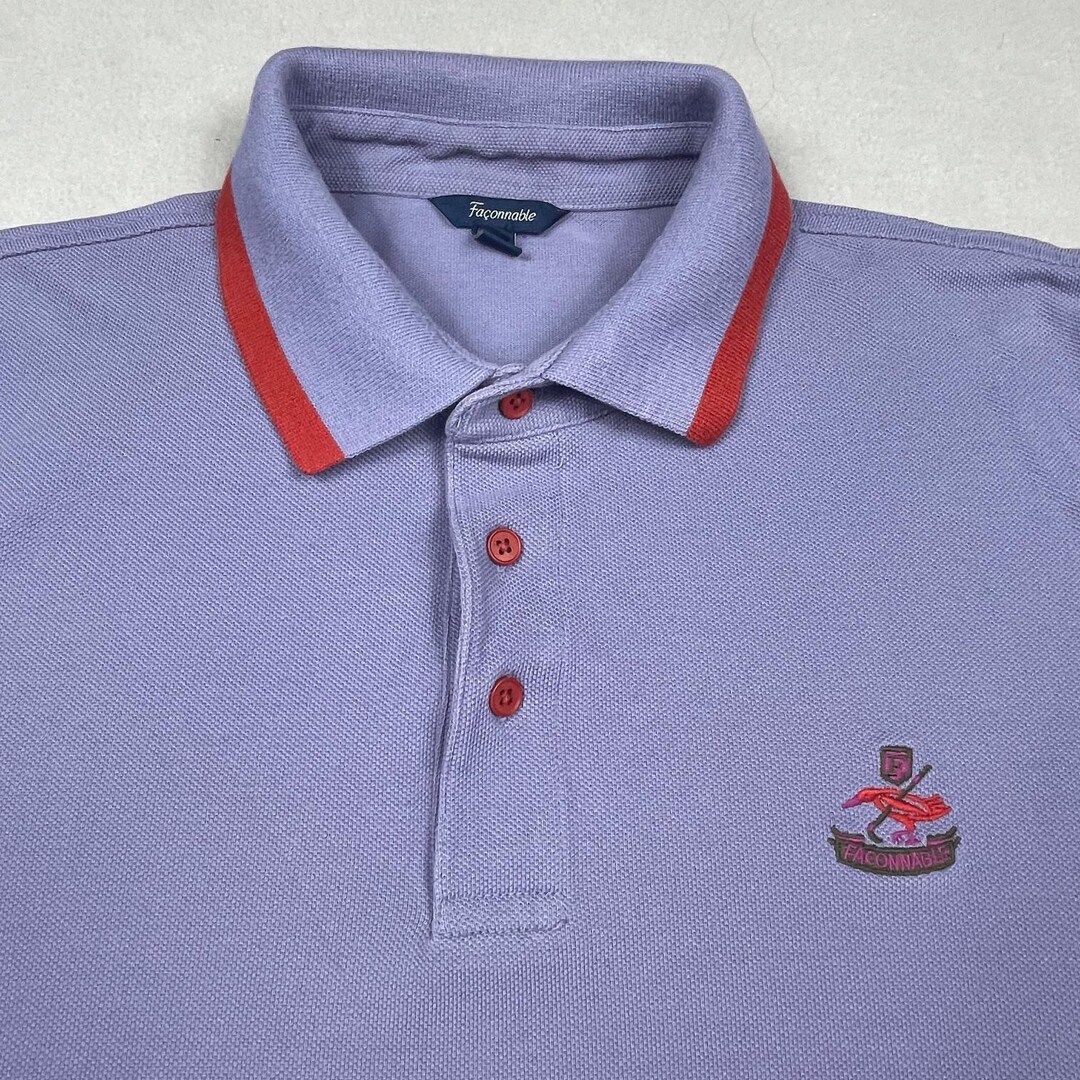 Vintage Faconnable Mens Polo Shirt Large Purple Mauve Lavender Red Trim ...