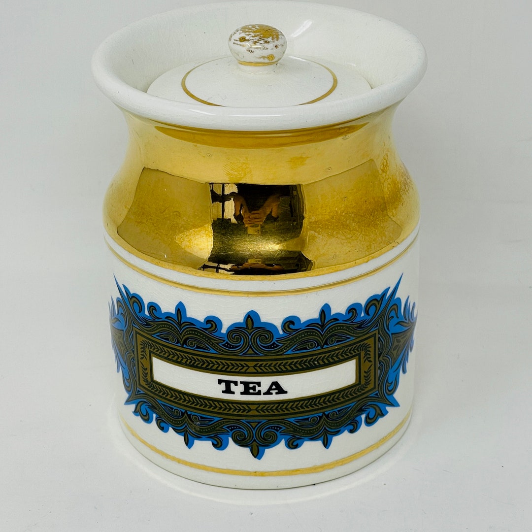 Vintage Robert Stewart Tea Canister Container Jar White Blue Gold ...