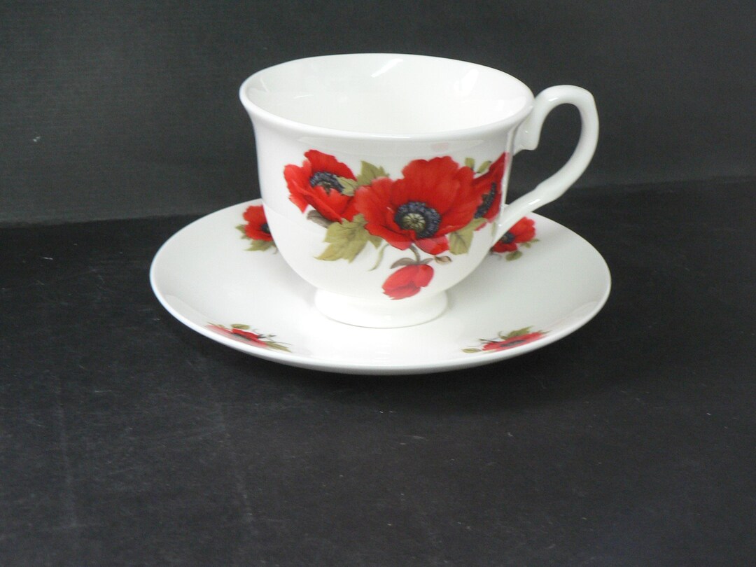 Poppy Cup and Saucer Set. Bone China Cup and Saucer Decorated All Round ...