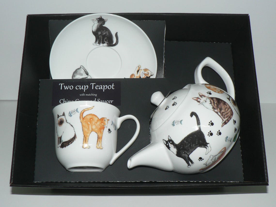 Cats Teapot Cup and Saucer Gift Boxed | Etsy