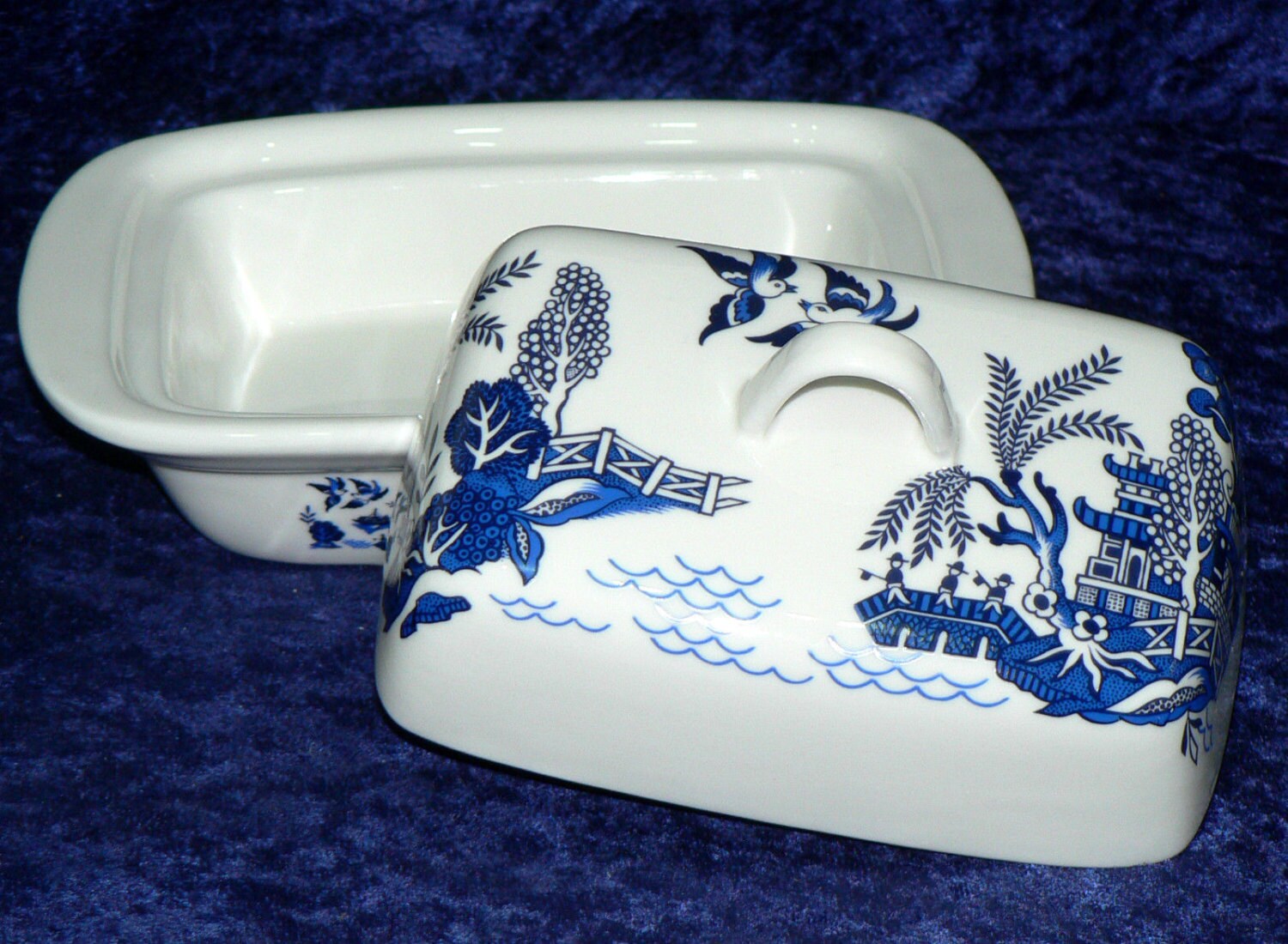 Blue Willow Pattern Porcelain Traditional Deep White Butter Dish - Etsy UK