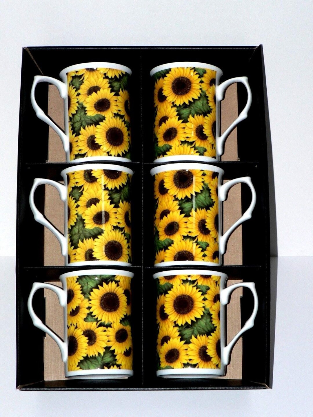 Sunflower Bone China Mugs - Set of 6 Gift Boxed - Box of 6 Each ...