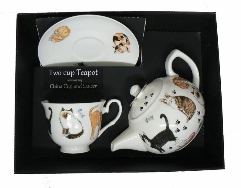 Cats Teapot Cup and Saucer Gift Boxed - Etsy