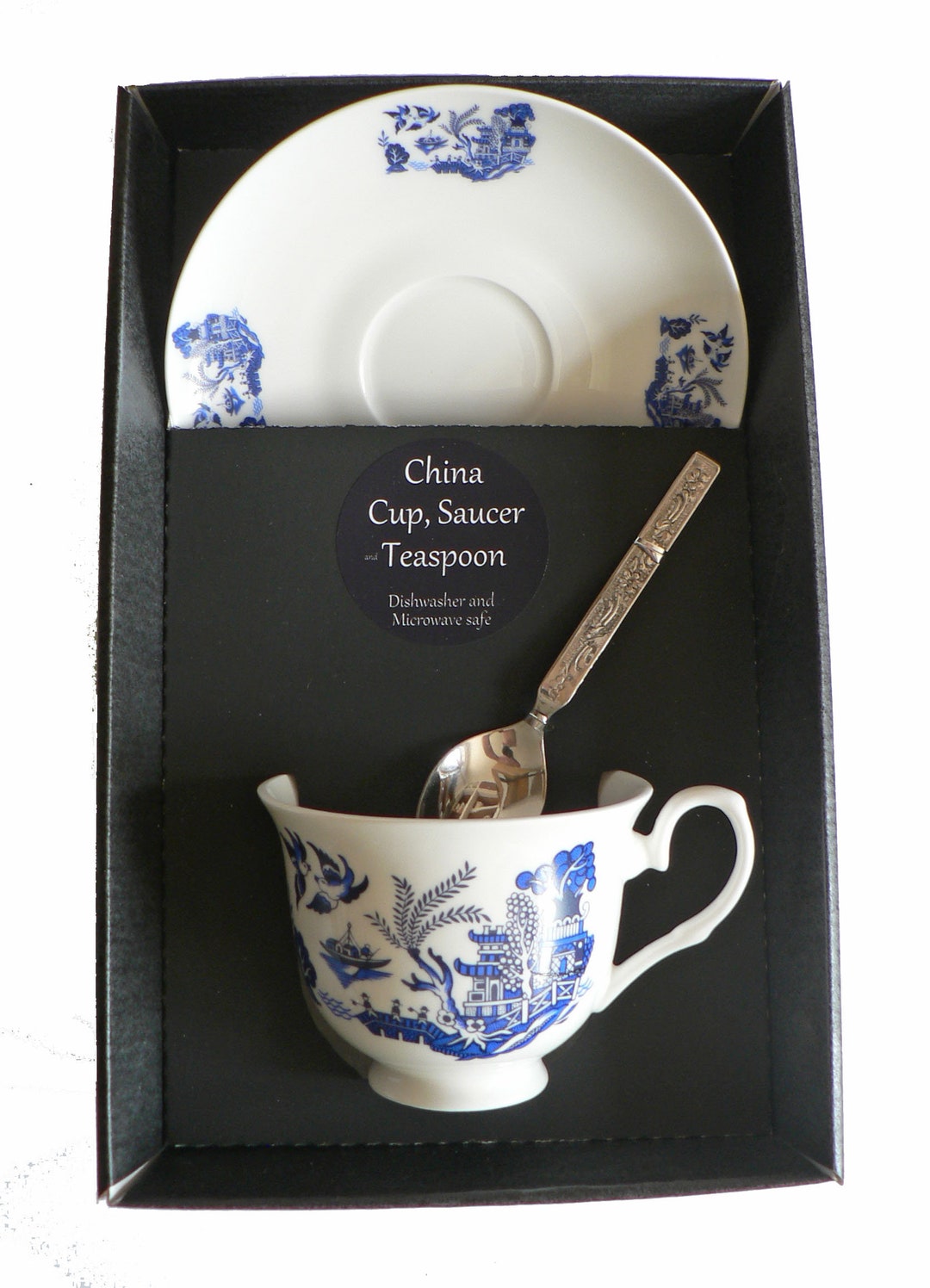 Blue Willow Pattern Cup and Saucer Set Boxed Bone China Gift Boxed Set ...