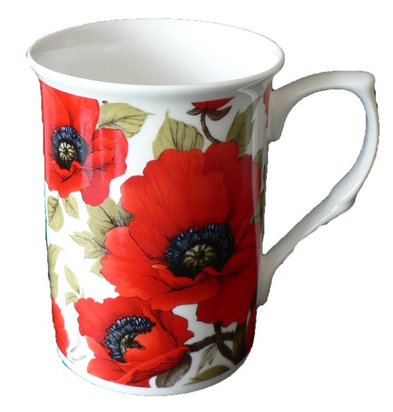 Poppy Mug Bone China Mug Decorated All Round with Beautiful | Etsy